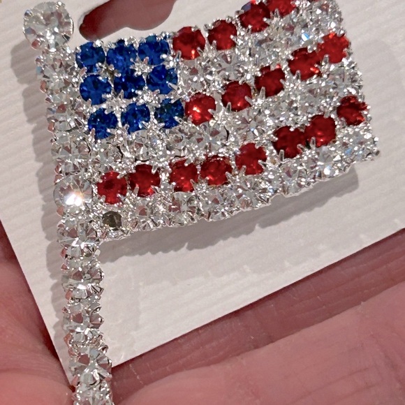 Jewelry | Vintage Rhinestone American Flay Pin Red White Blue Sparkling ...